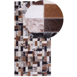 Beliani Teppich Braun mit Beige 80 x 150 cm aus Leder Patchwork Geometrisches Muster Handgefertigt Modern