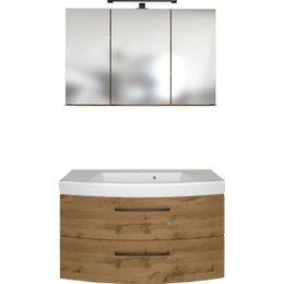 Badmöbel-Set Welltime "Chicago", braun (wotaneiche), B:100cm H:200cm T:50cm, MDF, Kastenmöbel-Sets, Soft-Close-Funktion