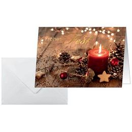 10 Sigel Weihnachtskarten Red Christmas Candle DIN A6