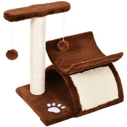 PawHut Katzenbaum Spielbaum Katzenkratzbaum Kratzbaum Katzen mit Ball Braun L40 x B30 x H43 cm