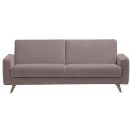 3-Sitzer exxpo - SOFA FASHION "Samso, elegant und bequem, aktueller Cord Bezug, Kippcouch" Sofas Gr. B/H/T: 222 cm x 89 cm x 93 cm, Cord POSO, mit Bettfunktion und Bettkasten, braun (old rose) hochwertige Verarbeitung, Schlafsofa inkl. Bettfunktion und Bettkasten