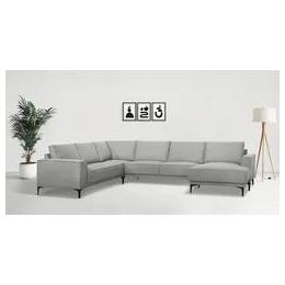 Wohnlandschaft Places of Style "Oland" Sofas Gr. B/H/T: 342 cm x 85 cm x 260 cm, Flachgewebe, Recamiere rechts, grau (grey) U-Form, im zeitlosem Design und hochwertiger Verabeitung