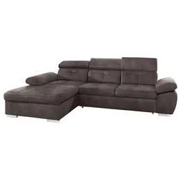 Ecksofa exxpo - SOFA FASHION "Spring, super bequem und komfortabel mit Armteil- und Kopfteilfunktion", braun (schlamm), B:284cm H:81cm T:181cm, Luxus-Microfaser (100% Polyester), Struktur (100% Polyester), NaturLEDER (echtes Rindsleder) in Sitz und Rücken. Korpus in passendem Kunstleder SOFTLUX bezogen, Sofas, L-Form, wahlweise mit Bettfunktion und Bettkasten