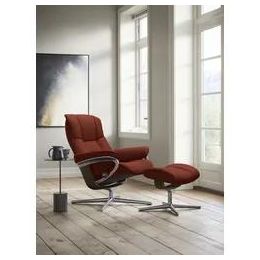 Relaxsessel stressless "Mayfair" Sessel Gr. ROHLEDER Stoff Q2 FARON, Cross Base Braun, Relaxfunktion-Drehfunktion-PlusTMSystem-Gleitsystem-BalanceAdaptTM, B/H/T: 79cm x 102cm x 73cm, rot (rust q2 faron) mit Cross Base, Größe S, M & L, Holzakzent Braun