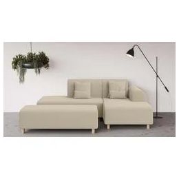 Ecksofa Inosign "Suyala" Sofas Gr. B/H/T: 258cm x 85cm x 168cm, Struktur, Recamiere rechts, mit Hocker, grau (taupe) L-Form mit Hocker