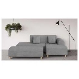 Ecksofa Inosign "Suyala" Sofas Gr. B/H/T: 258cm x 85cm x 168cm, Chenilleoptik, Recamiere rechts, mit Hocker, grau (hellgrau) L-Form mit Hocker