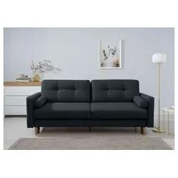 2-Sitzer Home Affaire "AMREI" Sofas Gr. B/H/T: 222cm x 93cm x 99cm, Struktur, Bonell, Polyurethanschaum, blau (dunkelblau) incl. 2 Rollen-Zierkissen, Bettkasten und Schlaffunktioen