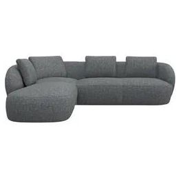 Ecksofa FLEXLUX "Torino, rund, L-Form, Sofa-Ecke mit Ottomane" Sofas Gr. B/H/T: 265cm x 85cm x 237cm, Chenille, lange Ottomane links, grün (moss green) Modernes, organisches Sofa-Design, Kaltschaum, Wellenunterfederung