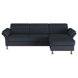 Ecksofa Home Affaire "Calypso L-Form" Sofas Gr. B/H/T: 260cm x 85cm x 172cm, Luxus-Microfaser in Lederoptik, Recamiere rechts, ohne Kopfteilverstellung-ohne Armteilfunktion-ohne Bettfunktion-ohne Bettkasten-ohne Relaxfunktion im Sofa 2,5- Sitzer-ohne Relaxfunktion in der Recamiere, blau (dunkelblau) mit motorischen Funktionen im Sofa und Recamiere