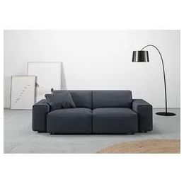 2,5-Sitzer Andas "Glimminge auch in Breitcord, Feincord + Easy care-Bezug" Sofas Gr. B/H/T: 214cm x 71cm x 101cm, Easy care, blau (dunkelblau) besondere Kedernähte, Zierkissen