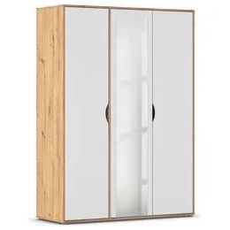 Drehtürenschrank Rauch "Kleiderschrank Schrank Garderobe Wäscheschrank NARAI mit Spiegel" Schränke Gr. B/H/T: 140cm x 194cm x 53cm, 3 St., weiß (eiche artisan/alpinweiß) Griffausfräsungen für eine grifflose Optik TOPSELLER MADE IN GERMANY