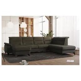 Sit & More Wohnlandschaft SIT & MORE "Astoria U-Form", grün (olive), B:329cm H:91cm T:225cm, 100% Polyester, Sofas, wahlweise mit motorischer Relaxfunktion