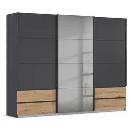 Schwebetürenschrank Rauch "Kleiderschrank Schrank Garderobe ELARA Glastür/Grauspiegel" Schränke Gr. B/H/T: 271cm x 210cm x 62cm, 3 St., grau (graumetallic/eiche artisan/grauspiegel) praktische Schubladen optional farblich abgesetzt MADE IN GERMANY