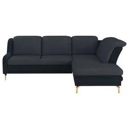 Sit & More Ecksofa SIT & MORE "Orient L-Form" Sofas Gr. B/H/T: 258cm x 91cm x 221cm, Struktur, Ottomane rechts, mit Kopfteilverstellung-ohne Bettfunktion-ohne Stauraum, blau (dunkelblau, navy) inkl. 2 Zierkissen mit Strass-Stein, goldfabene Metallfüße