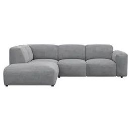 Ecksofa FLEXLUX "Lucera, super bequem durch hochwertigen Sitzaufbau mit Kaltschaum" Sofas Gr. B/H/T: 256cm x 73cm x 231cm, Struktur, Ottomane rechts, grau (soft grau) modern & anschmiegsam, L-Form, Designsofa