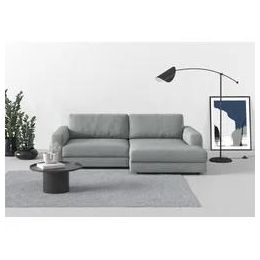 Ecksofa Trendmanufaktur "Bourbon, Designsofa mit tollem Sitzkomfort, L-Form" Sofas Gr. B/H/T: 250 cm x 84 cm x 176 cm, Struktur weich, mega-Recamiere rechts, XXL ohne Sitztiefenverstellung, grau (grey pinstripe) extra tiefe Sitzfläche, wahlweise mit Sitztiefenverstellung