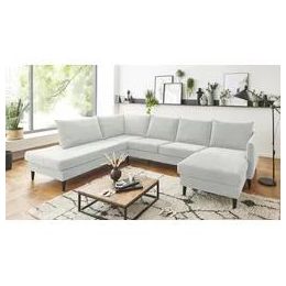 Wohnlandschaft ATLANTIC HOME COLLECTION "Rekvik U-Form" Sofas Gr. B/H: 308cm x 79cm, Struktur, Recamiere links, grau (hellgrau) mit Wellenunterfederung, Massivholzfüßen