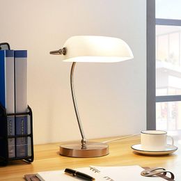 LINDBY Bankerlampe Selea mit weißem Glasschirm