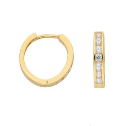 Adelia´s Paar Creolen ADELIA´S "333 Gold Ohrringe mit Zirkonia Ø 13,6 mm" Gr. Damen, Gelbgold 333, goldfarben (gold) Damen mit Zirkonia Goldschmuck für