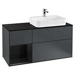 Villeroy & Boch Villeroy und Boch Finion Waschtischunterschrank F392PDHG 120cm, Abdeckplatte black matt, Regal links Black matt lacquer, Midnight Blue Matt Lacquer