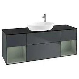 Villeroy & Boch Villeroy und Boch Finion Waschtischunterschrank G982GMHG 160cm, Abdeckplatte black matt, Emotion, Regale Olive matt lacquer, Midnight Blue Matt Lacquer