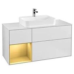 Villeroy & Boch Villeroy und Boch Finion Waschtischunterschrank G411HFMT 120cm, Abdeckplatte white matt, Emotion, Regal links Gold matt, White matt lacquer