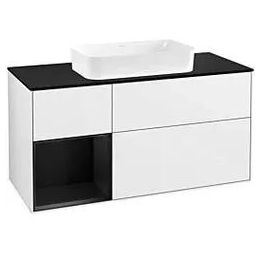 Villeroy & Boch Villeroy und Boch Finion Waschtischunterschrank F292PDGF 120cm, Abdeckplatte black matt, Regal links Black matt lacquer, Glossy white lacquer