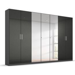 Drehtürenschrank Rauch "Koluna" Schränke Gr. B/H/T: 315 cm x 210 cm x 54 cm, 7 St., grau (graumetallic, hochglanz effektgrau) Hochglanzfront mit Spiegel, inkl. 2 Innenschubladen sowie extra Böden