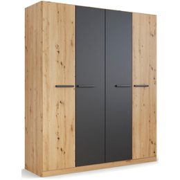 Drehtürenschrank Rauch "Kleiderschrank Schrank Garderobe Garderobenschrank Stauraumwunder MODI" Schränke Gr. B/H/T: 181 cm x 210 cm x 54 cm, Ohne Spiegel, grau (eiche artisan, graumetallic) inkl. Stoff-Organizer mit 6 Fächern optionaler Spiegel MADE IN GERMANY