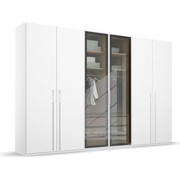 Drehtürenschrank Rauch "Kleiderschrank Schrank Garderobe SKAT SHINE mit hochwertigem" Schränke Gr. B/H/T: 301 cm x 223 cm x 63 cm, 6 St., weiß (alpinweiß) transparentem Grauglas inkl. umfangreichem Zubehör MADE IN GERMANY