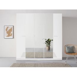 Drehtürenschrank Rauch "Kleiderschrank Schrank Garderobe TOPSELLER OTELI inkl. Inneneinteilung" Schränke Gr. B/H/T: 226 cm x 229 cm x 54 cm, Mit Spiegel, weiß (weiß, hochglanz weiß) mit 3 Innenschubladen extra Böden optional Spiegel MADE IN GERMANY