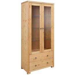 Vitrine Home Affaire "Gotland" Schränke beige (gelaugt geölt) Breite 80 cm, Höhe 178 mit Glastüren, aus massiver Kiefer, FSC