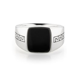 Fingerring Bruno Banani "Schmuck Geschenk Silber 925 Herrenring Siegelring Mäander Onyx" Fingerringe Gr. 60, Silber 925 (Sterlingsilber), 14,2 mm, silberfarben (silberfarben, schwarz, schwarz) Herren mit Onyx