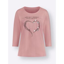 WITT Damen 3/4-Arm-Shirt mit Herz-Motiv, schwarz-beige, Gr&ouml;&szlig;e 54