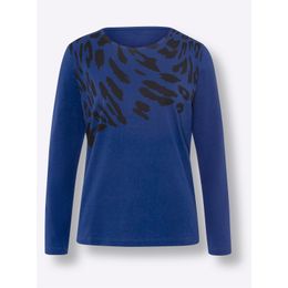 WITT Damen Langarmshirt mit Leo-Druck, royalblau-schwarz, Gr&ouml;&szlig;e 42