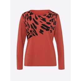 WITT Damen Langarmshirt mit Leo-Druck, terra-schwarz, Gr&ouml;&szlig;e 42