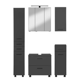 Badmöbel-Set Welltime ""Trento", Badezimmer-Set, Hängeschrank, Unterschrank, Hochschrank" Kastenmöbel-Sets Gr. B/H/T: 120 cm x 200 cm x 35 cm, grau (matt grau, grafit) Waschbeckenunterschrank, Spiegelschrank inkl. Aufbauleuchte