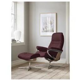 Relaxsessel stressless "Sunrise" Sessel Gr. Leder BATICK, Cross Base Eiche, Relaxfunktion-Drehfunktion-PlusTMSystem-Gleitsystem-BalanceAdaptTM, B/H/T: 92cm x 105cm x 80cm, rot (bordeaux batick) mit Hocker, Cross Base, Größe S, M & L, Holzakzent Eiche