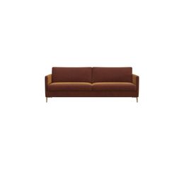 3-Sitzer FLEXLUX "Fiore, super Sitzkomfort durch Kaltschaum im Sitz", braun (cognac), B:214cm H:85cm T:92cm, 100% Polyester, Sofas, schmale Armlehnen, F&uuml;&szlig;e Alu+ Eiche
