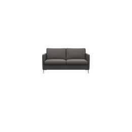 2-Sitzer FLEXLUX "Fiore, super Sitzkomfort durch Kaltschaum im Sitz", grau (warm mineral), B:149cm H:85cm T:92cm, 100% Echteder, Sofas, schmale Armlehnen, F&uuml;&szlig;e Alu