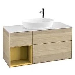 Villeroy & Boch Villeroy und Boch Finion Waschtischunterschrank G941HFPC 120cm, Abdeckplatte white matt, Emotion, Regale Gold matt lacquer, Oak Veneer