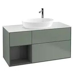 Villeroy & Boch Villeroy und Boch Finion Waschtischunterschrank G941GKGM 120cm, Abdeckplatte white matt, Emotion, Regale Anthracite matt lacquer, Olive Matt Lacquer