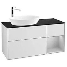 Villeroy & Boch Villeroy und Boch Finion Waschtischunterschrank G932GJMT 120cm, Abdeckplatte black matt, Emotion, Regale Light grey matt lacquer, White matt lacquer