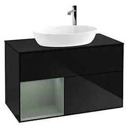 Villeroy & Boch Villeroy und Boch Finion Waschtischunterschrank G892GMPH 100cm, Abdeckplatte black matt, Emotion, Regale Olive matt lacquer, Glossy Black Lacquer