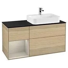 Villeroy & Boch Villeroy und Boch Finion Waschtischunterschrank G392HHPC 120cm, Abdeckplatte black matt, Emotion, Regal links Sand Matt Lacquer, Oak Veneer