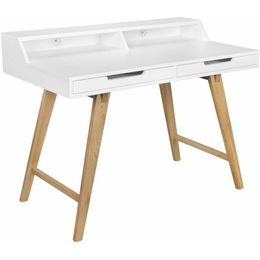 FineBuy - Schreibtisch 110 x 85 x 60 cm MDF-Holz skandinavisch weiß matt Arbeitstisch, Design Laptoptisch mit Kabeldurchlass, Bürotisch mit