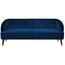 Beliani 3-Sitzer Sofa Marineblau Samtstoff mit Steppung Armlehnen Schwarzen Hohen Holzfüßen Dickes Polster Modern Glamourös Wohnzimmer Ausstattung