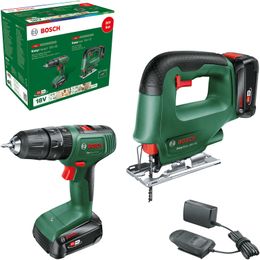 Bosch Home and Garden BOSCH HOME & GARDEN Akku-Bohrschrauber "EasyImpact 18V-70 + Stichsäge EasySaw 18V-70" Bohrmaschinen mit 2 Akkus 18V2,0Ah und Ladegerät AL18V-20 grün