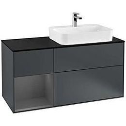 Villeroy & Boch Villeroy und Boch Finion Waschtischunterschrank G392GKHG 120cm, Abdeckplatte black matt, Emotion, Regal links Anthracite matt, Midnight Blue Matt Lacquer