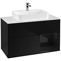 Villeroy & Boch Villeroy und Boch Finion Waschtischunterschrank G371PHPH 100cm, Abdeckplatte white matt, Emotion, Regal rechts Glossy Black Lacquer, Glossy Black Lacquer